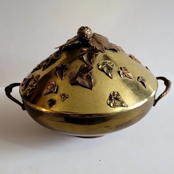 Antique | Other | Vintage Candy Pot Gold Leaves Design On Top Christmas ...